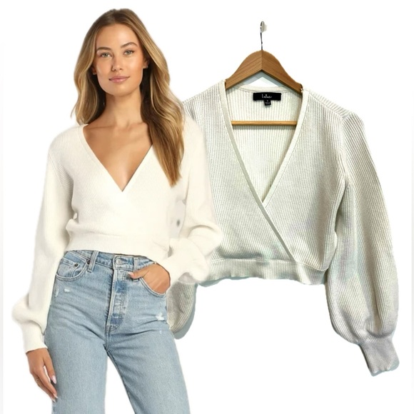 Lulus | Sweaters | Lulus Sweater Size S Ivory Fit For Fall Surplice ...